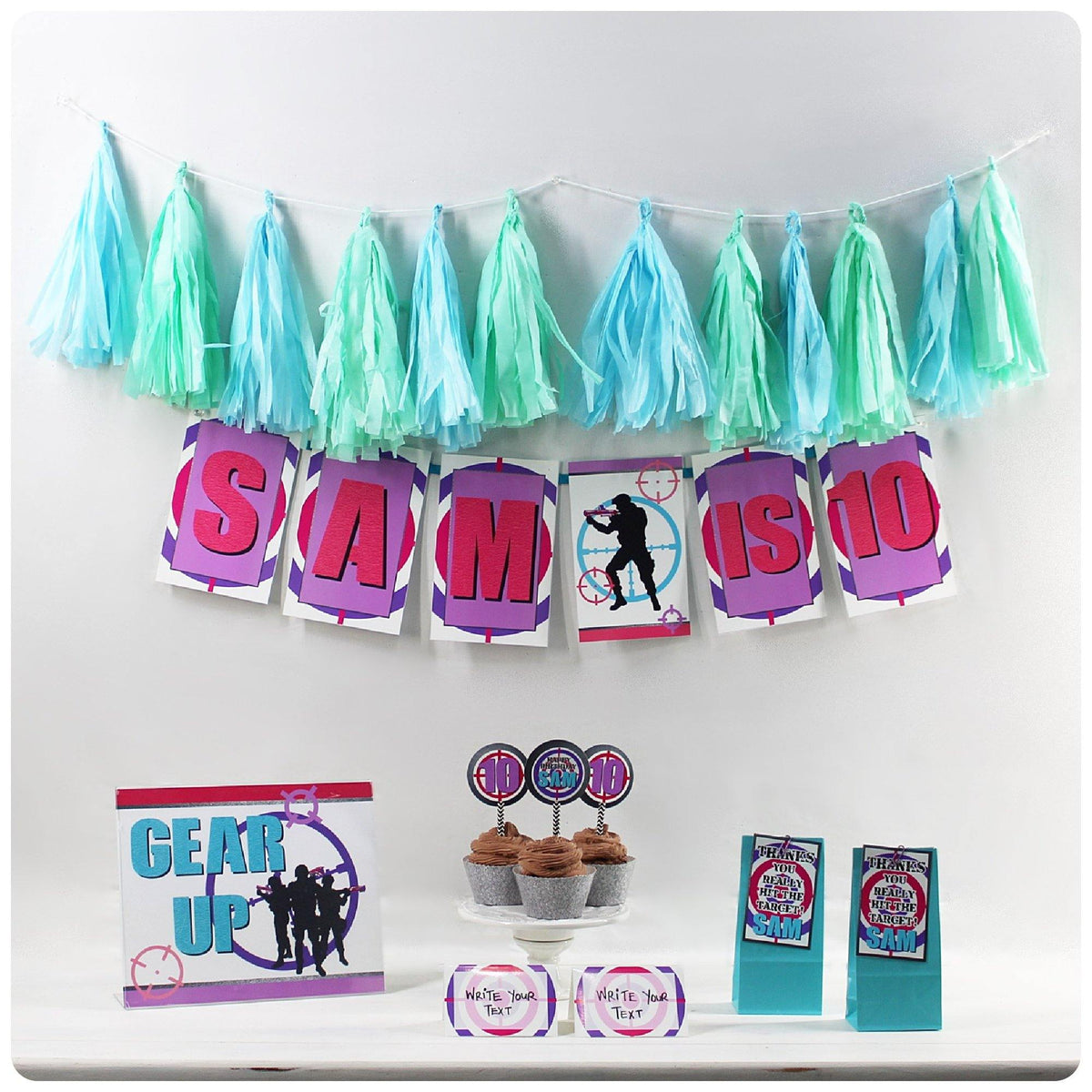 MINI DECOR SET | Dart Wars Party Printable | GIRLS Dart Wars Party ...